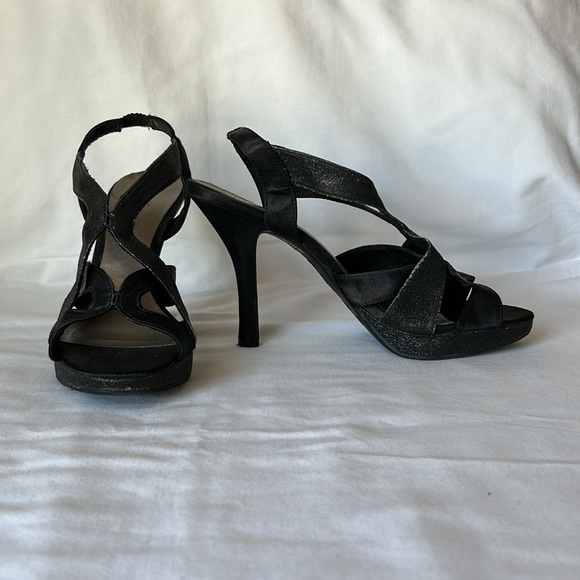 Fioni Nights | Shoes | Fioni Night Strappy Black Glitter Open Toe Heels ...
